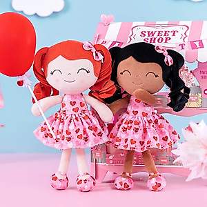 Gloveleya Soft Dolls Plush Figure Key Chain Curly Hair Red Hair Heart Dress Baby Doll 12inches