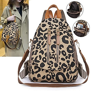 Tekzitfuir Women's Leopard Backpack Water Resistant Travel Bag Student Anti-theft Daypack Teen Girls Satchel Bag Daypack (2 zipper)