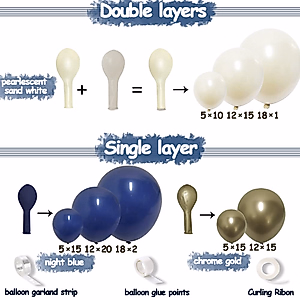 Navy Blue Balloon Garland Double Stuffed Pearl White Royal Blue Balloon Dark Blue Gold Balloon arch Kit for Birthday Party Baby Shower Wedding Graduation Bridal Shower Decoration