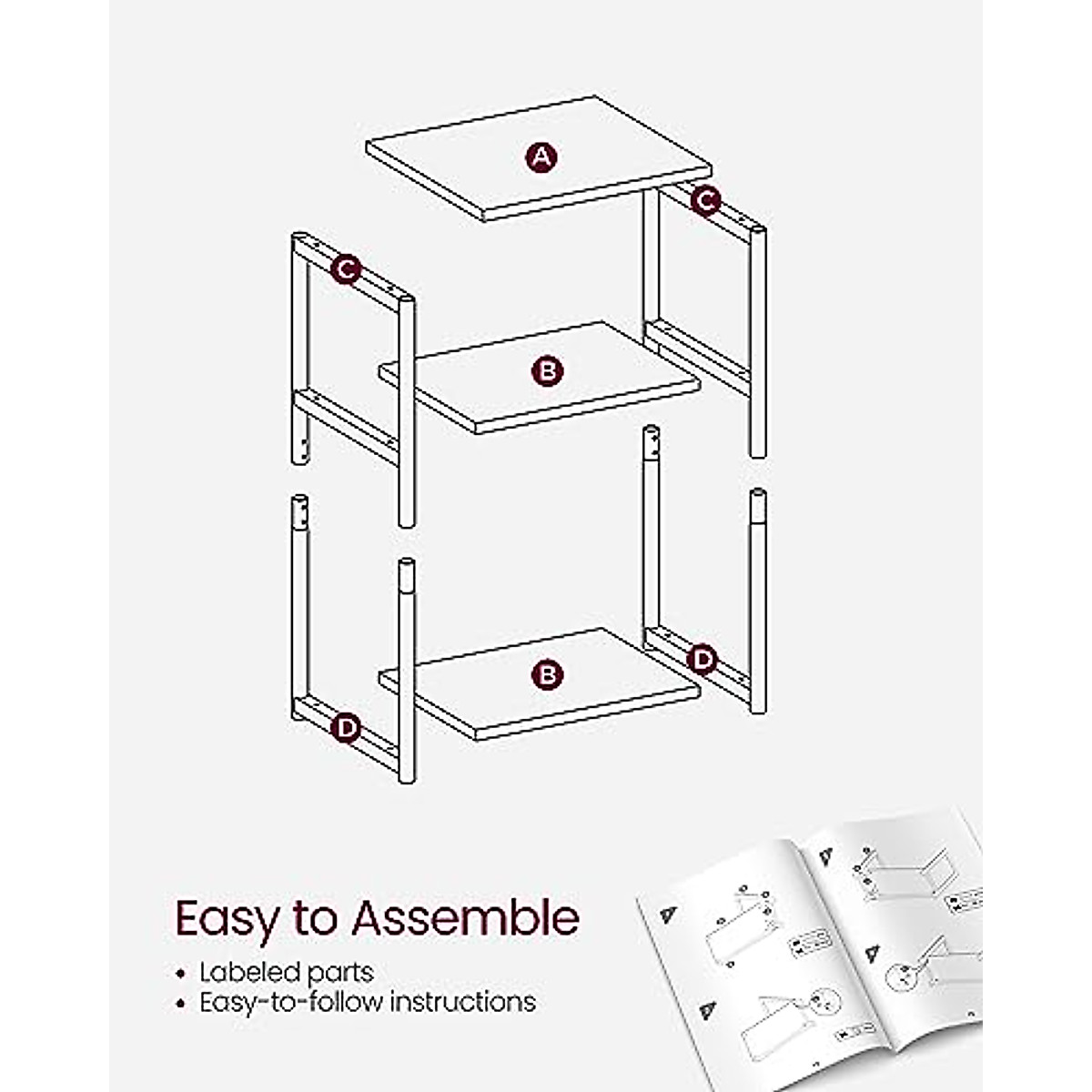 VASAGLE Side Table, Small End Table, Tall Nightstand for Living Room, Bedroom, Office, Bathroom, Misty Gray and Classic Black ULET273B68