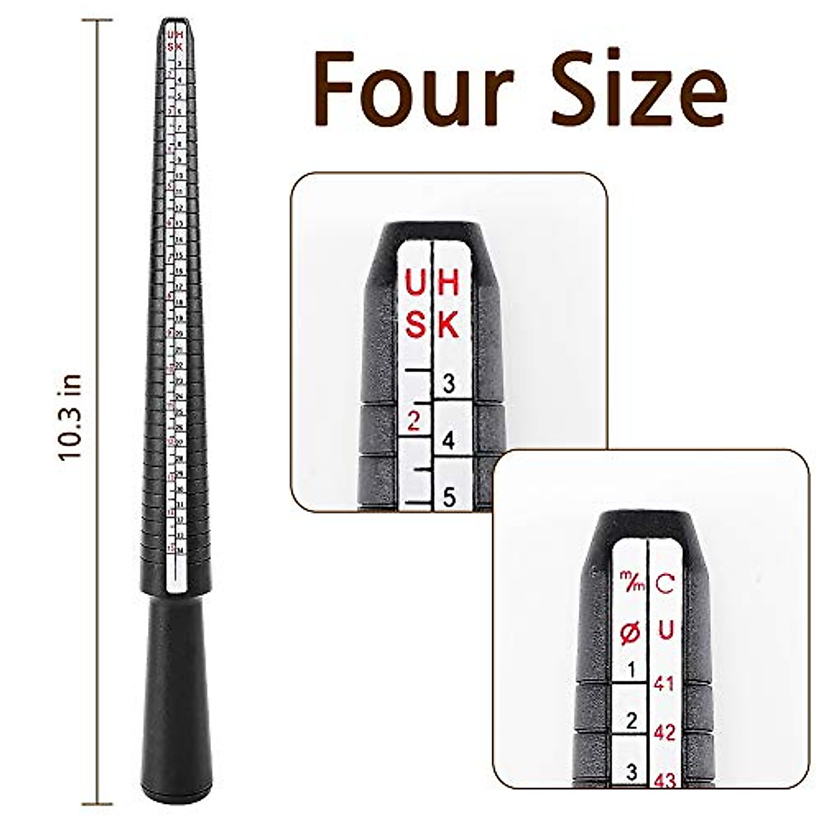 Accmor Ring Size Measuring Tool with Plastic Ring Mandrel & Ring Sizer Guage, Four Size Ring Stick Jewelry Mandrel and Ring Gauge Finger Sizing for Jewelry Making