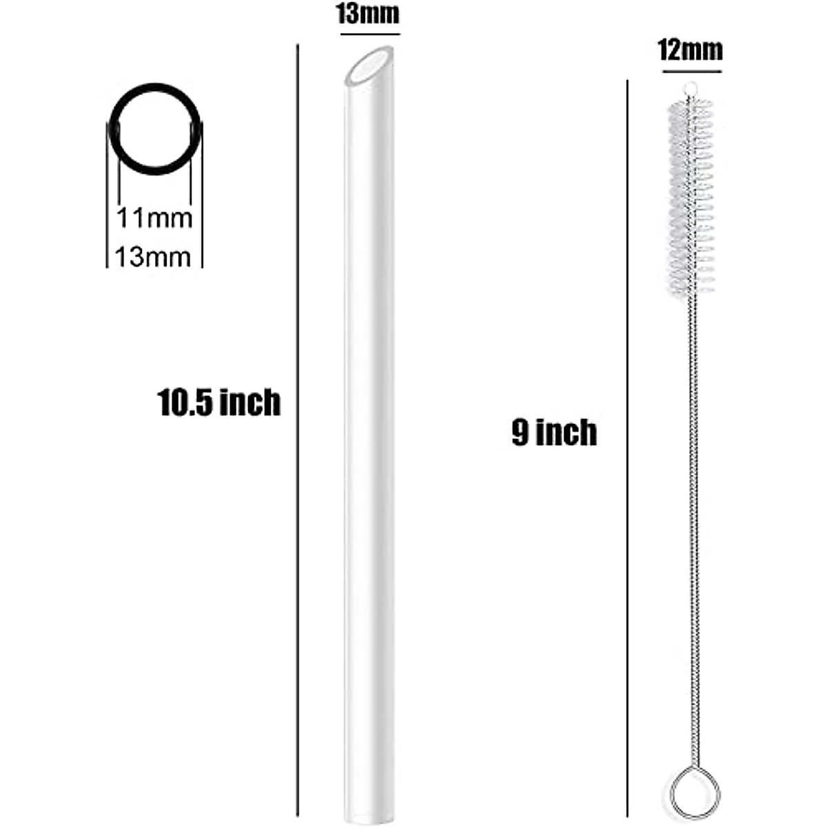 ALINK Reusable Clear Boba Straws, 13 mm x 10.5 in, Jumbo Hard Plastic Smoothie Straws for Bubble Tea, Popping Pearls, Pack of 8 with 2 Cleaning Brush