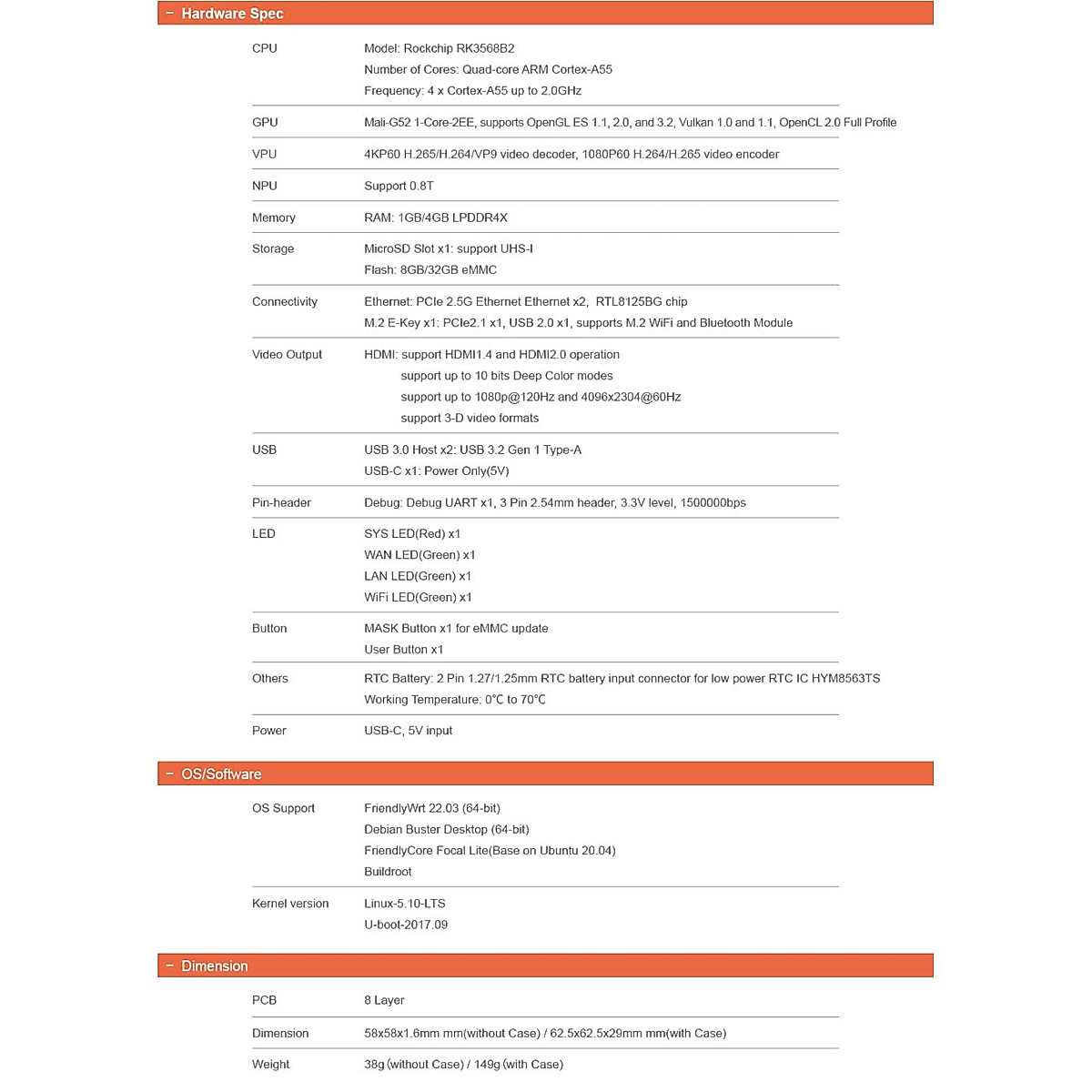 Nanopi R5C Mini WiFi Router OpenWRT with Dual PCIe 2.5Gbps Ethernet M.2 WiFi Bluetooth Ports 4GB LPDDR4X RAM Based in Rockchip RK3568B2 Soc for IOT NAS Smart Home Gateway (with M.2 WiFi Module)