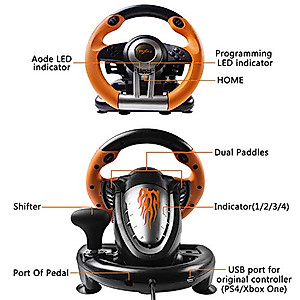 Game Racing Wheel, PXN-V3II 180°Competition Volante with Universal USB Port and with Pedal, Suitable wheel for PC, Xbox Series X|S, Xbox One PS3, PS4, Nintendo Switch - Orange