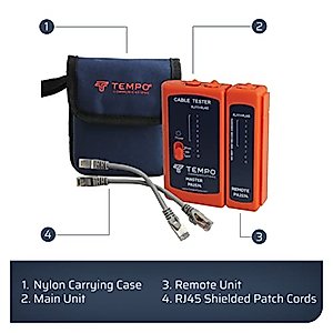 TEMPO PA1574 Network Cable Cat5e Tester | Telephone & Ethernet Cable Mapper | Continuity Tester for RJ45, RJ11, RJ12 | CAT5, CAT5E, CAT6 (2023 Model)