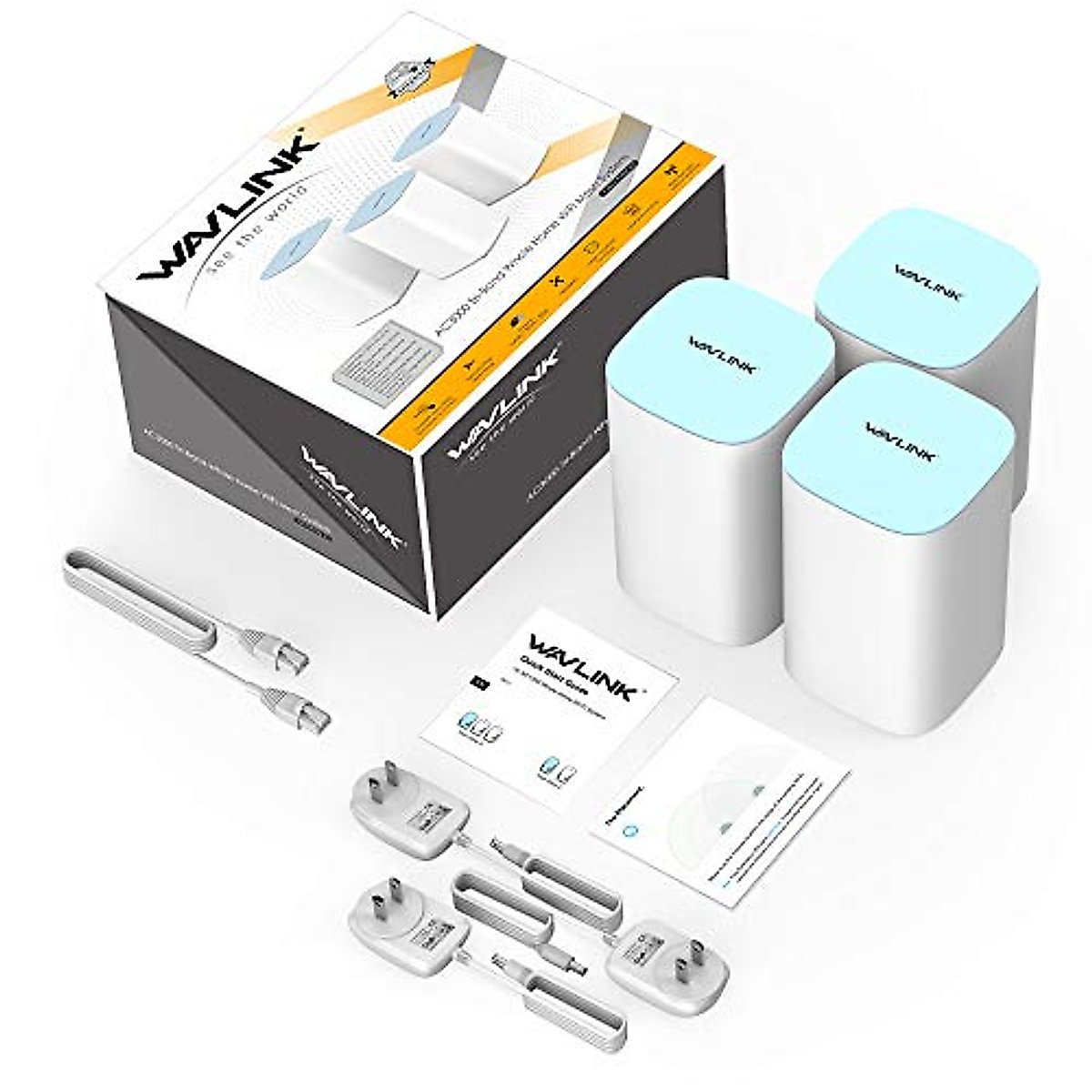 WAVLINK Whole Home WiFi Mesh System, AC1200 Gigabit Smart Mesh Wi-Fi Router Dual Band Wall-Mounted with Patent Touchlink Technology-3 Pack for 3000 sq.ft Coverage