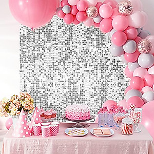 Ayfjovs 36 PCS Silver Shimmer Wall Backdrop Panels, Square Sequin Wall Backdrop Shimmer Photo Backdrops for Birthday Decoration, Graduation, Wedding, Anniversary Party Supplies