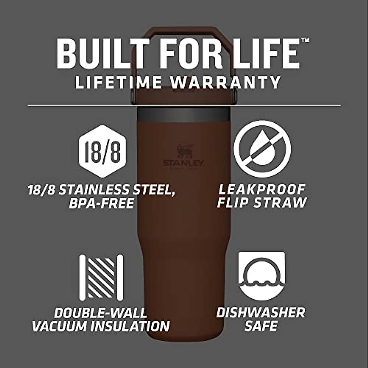 Stanley IceFlow Stainless Steel Tumbler with Straw - Vacuum Insulated Water Bottle for Home, Office or Car - Reusable Cup with Straw Leakproof Flip - Cold for 12 Hours or Iced for 2 Days (Ochre)