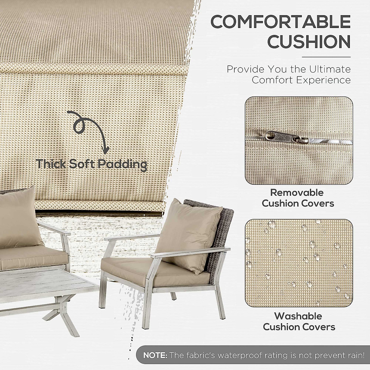 Outsunny 4 Pieces Patio Furniture Set with Cushions, Outdoor Wicker Conversation Sofa Sets, Aluminum Frame Sofa Sets for Backyard, Poolside, Garden, Beige