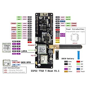 TTGO Meshtastic T-Beam V1.1 CH9102F CHIP ESP32 433/868/915/923Mhz WiFi Bluetooth ESP32 GPS NEO-6M SMA 18650 Battery Holder with OLED (433Mhz OLED)