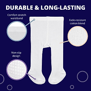 LA Active Girls' Baby Leggings - Cotton, 3 Pairs of Non-Slip Newborn & Toddler Tights - Grey & Cream & Navy - 0-3 Months