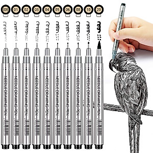 PANDAFLY Precision Micro-Line Pens, 10 Size Black Micro-Pen Fineliner Ink Pens, Waterproof Archival Ink Multiliner Pens for Artist Illustration, Calligraphy, Sketching, Technical Drawing