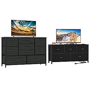 Black TV Stand Dresser with Power Outlet and Wide Dresser with 9 Large Drawers for 55'' for Bedroom,Living Room,Closet,Entryway,Sturdy Metal Frame