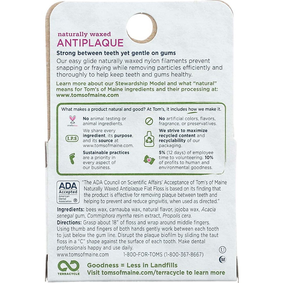 Tom's of Maine Anti Plaque Flat Spearmint Floss, Pack of 4