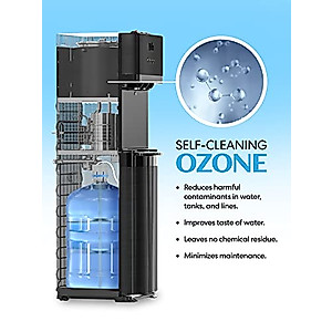 Brio CLBL520SCBLK Self-Cleaning Bottom Load Water Cooler Dispenser for 3 & 5 Gallon Bottles – Hot, Room & Cold Spouts, Child-Safety Lock, LED Display & Night Light, Black Stainless Steel