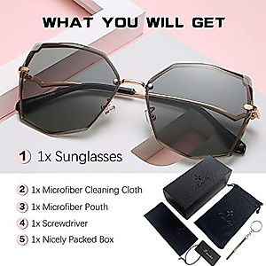 S.NOTIO Polygon Sunglasses for Women Fashion Designer Style Gradient octagon UV400 Geometric Lens Metal Frame Oversized (Grey)