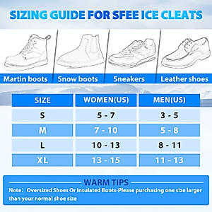 Sfee Ice Cleats for Boots Shoes, Snow Grips Cleats for Ice and Snow Anti-Slip Rubber Traction Cleats for Walking on Snow and Ice 10 Steel Studs Crampons for Hiking, Walking, Climbing, Jogging