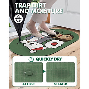 LUMI Adorable Flat Door Mat, Ultra-Thin, Absorbent, Non-Slip, Perfect for Kids' Spaces and Play Areas with Lovable Animal Prints, 17.5"x29.5", Four Dogs