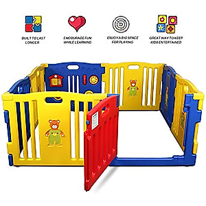 Kidzone Baby Playpen Kids 8 Panel Safety Play Center Yard Home Indoor Outdoor Pen Play Pen Children Activity (Blue)