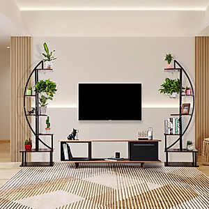 YIFOR 2 PCs 6 Tier Metal Plant Stand, Half Moon Plant Shelf Holder, Indoor Tall Ladder Plant Stand Large Plant Display Stand Rack for Living Room, Balcony, Patio, Garden