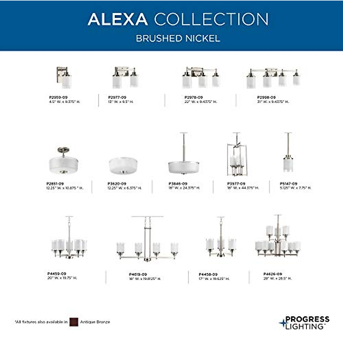 Progress Lighting P4459-09 Alexa Chandeliers, 20-Inch Diameter x 19-13/16-Inch Height, Nickel