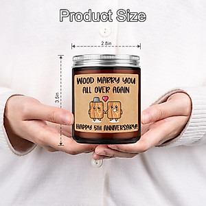 Miracu 5th Wedding Anniversary Candle - 5th Anniversary Wood Themed Gifts for Wife Husband, 5 Year Wedding Anniversary Funny Gifts for Him Her, Happy Fifth Marriage Gifts for Couples Women Men