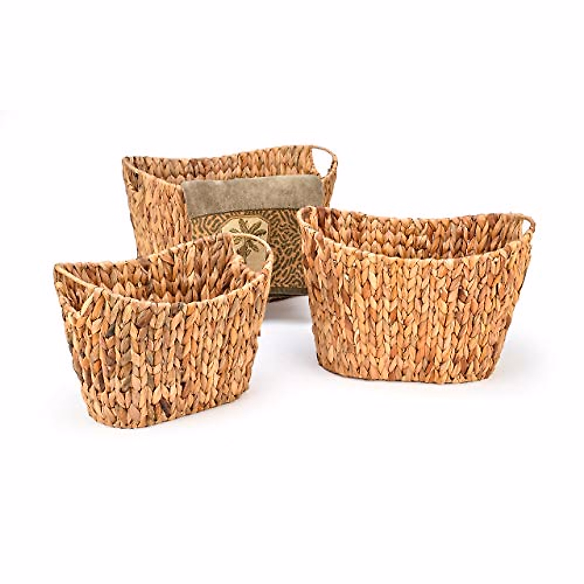 Trademark Innovations Set of 3 Oval Hyacinth Baskets with Iron Wire Frame