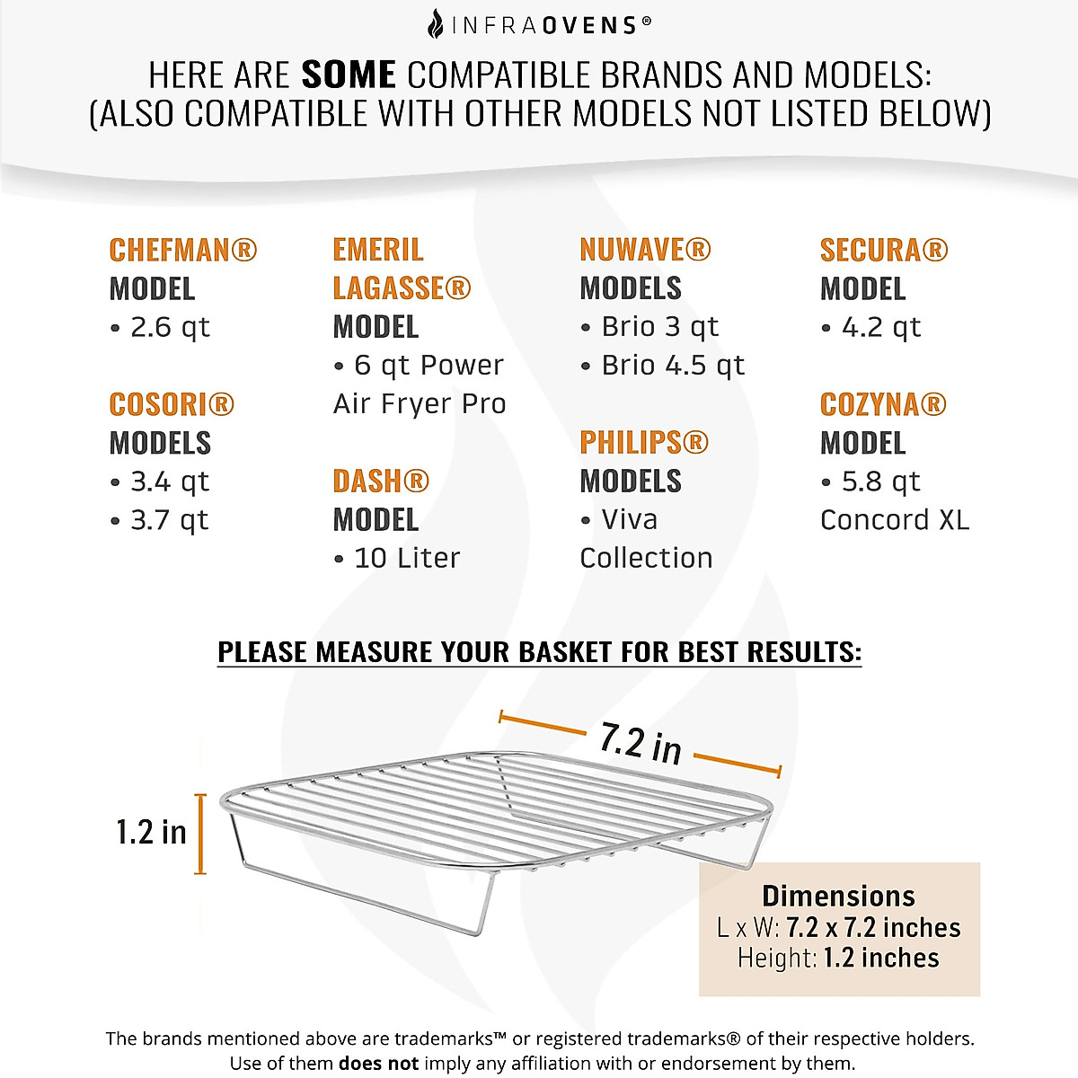 Air Fryer Accessories with Rack, Reusable Mats and Cheat Sheet Guides Compatible with Dreo, Chefman, Cosori, Nuwave® + More - Stainless Steel Air Fryer Rack, Square 7.2 inches