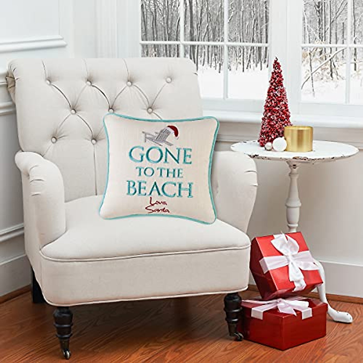 C&F Home Gone to The Beach Love Santa Coastal Holiday Embroidered Saying Cute Christmas Decor Decoration Accent Pillow 10 x 10 Multi