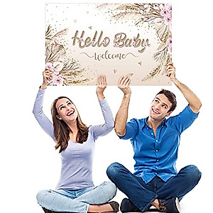 Baby Shower Yard Sign with Stake Gender Reveal Yard Sign Blue Pink Elephant Lawn Sign Gender Reveal Lawn Sign Welcome Baby Announcement Sign for Outdoor Baby Shower Decorations (Boho Style)