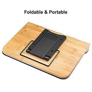 Readaeer Bamboo Book Stand, Large Book Holder with 6 Adjustable Height, Foldable Cookbook Stand Desktop Document Holder for Kitchen & Office (13.4 x 9.3 Inch)