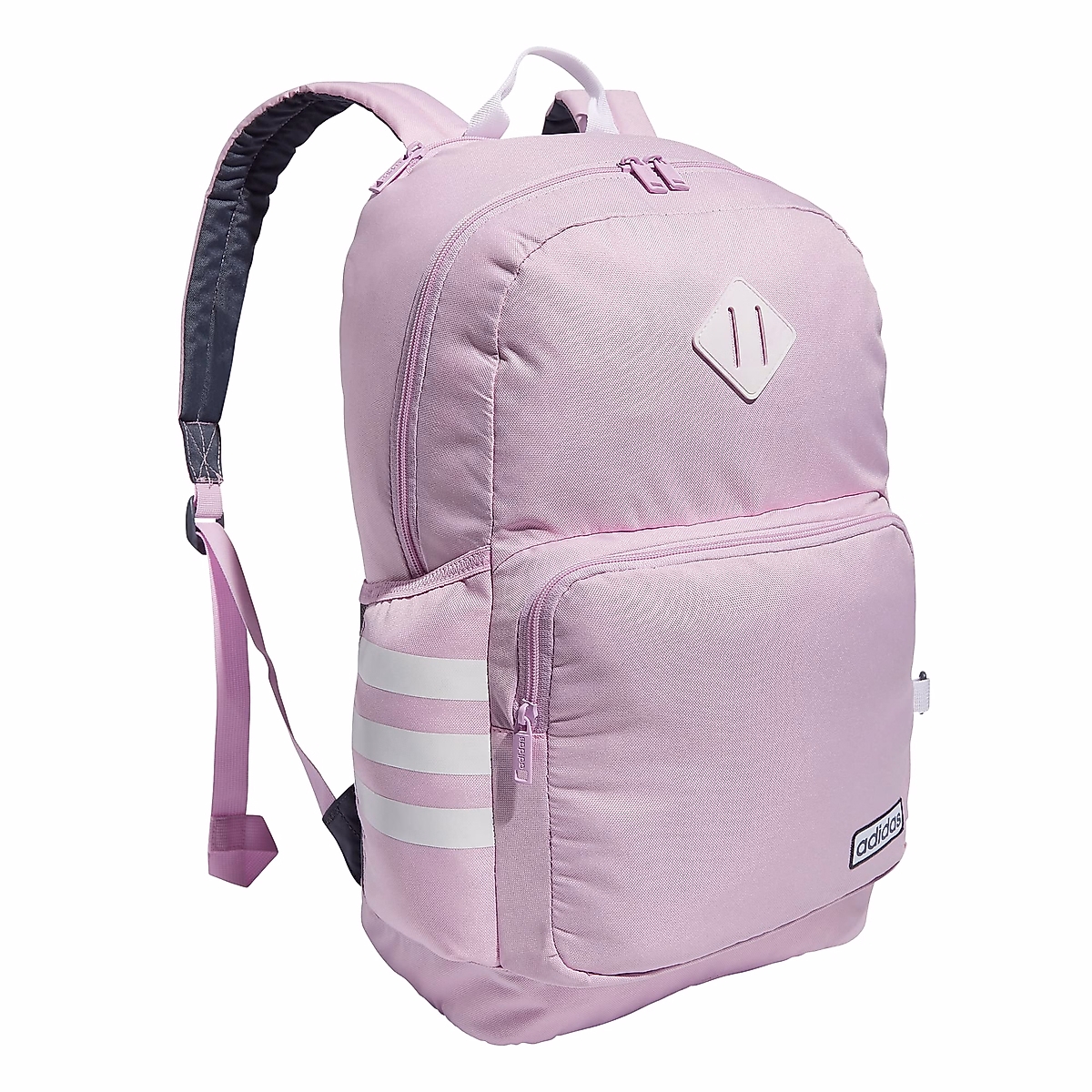 adidas Classic 3-Stripe Durable Backpack Student Athletic Sport Laptop Book Bag Discontinued, Bliss Lilac Purple/White/4.0, One Size
