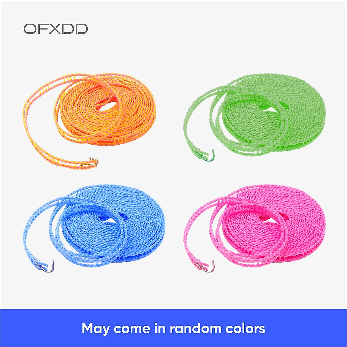 Clothes Line 16.4 Ft - Indoors & Outdoors Clothesline - Portable Laundry Line for Hanging Clothes - Windproof Rope with Hooks