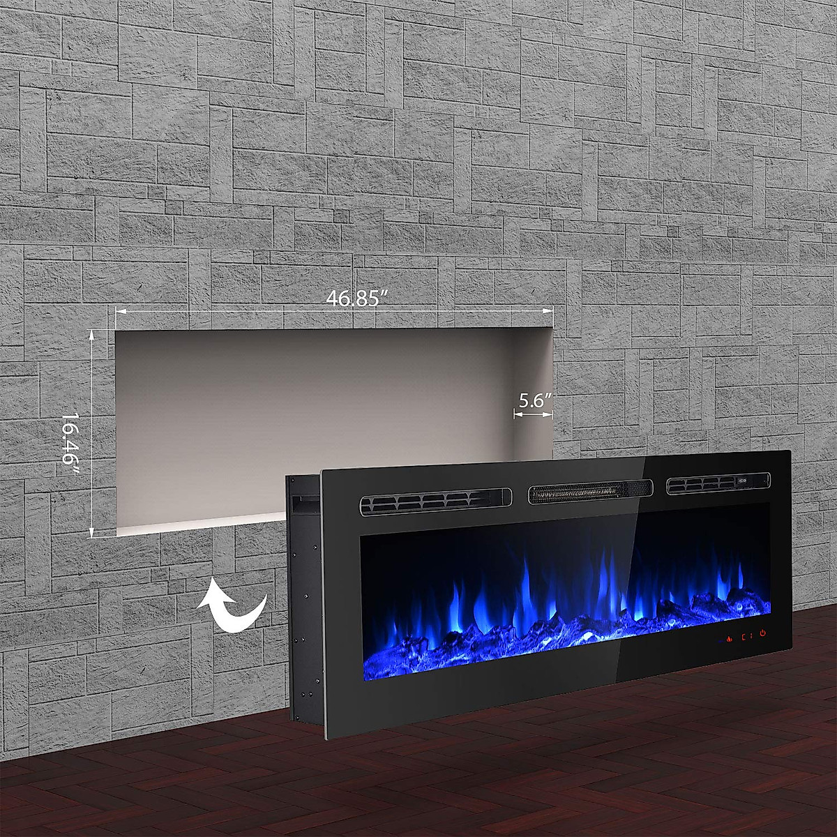GMHome 80 Inches Wall Recessed Electric Fireplace Wall Mounted in-Wall Built Heater, Log Sets & Crystals, 9 Changeable Colors, with Remote, 1500W Fireplace, Black