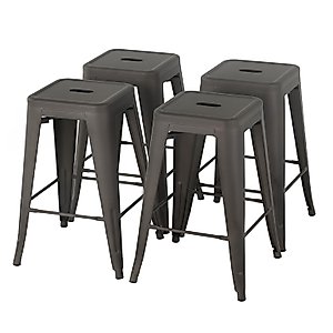 FDW Metal Bar Stools Set of 4 Counter Height Bar Stools 24 Inches Industrial Bar Chairs Patio Stool Stackable Backless Stool Indoor Outdoor Metal Kitchen Stools Bar Chairs (Bronze, 24")