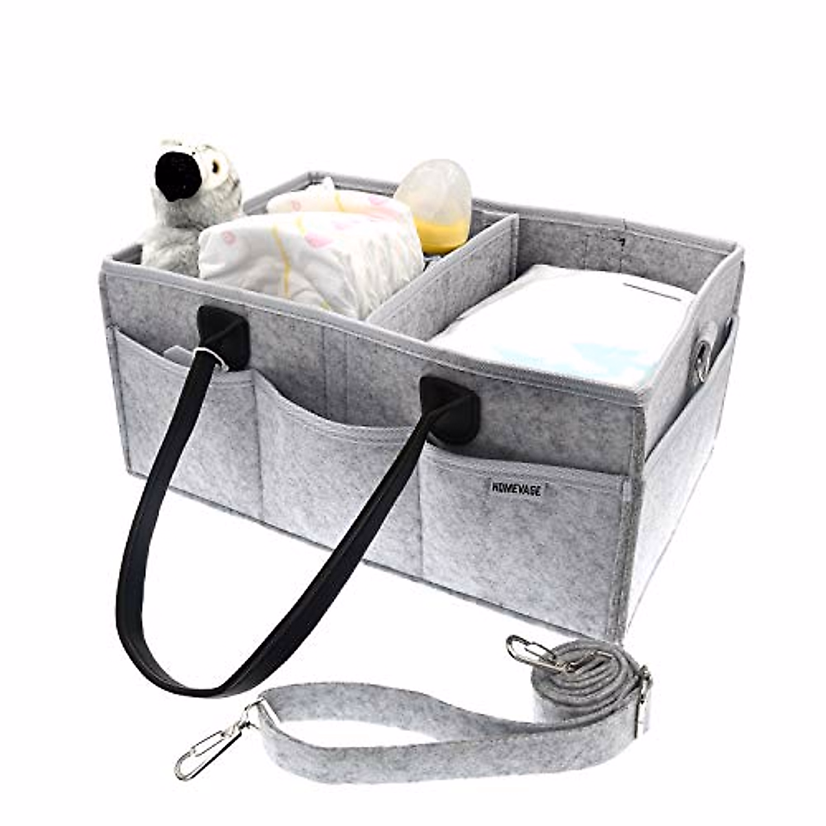 HOMEVAGE Diaper Caddy Caddies Organizer, Baby Cloth Diapering, Tote Bag, Nursery Storage Bin for Changing Table, Portable Car Travel Organizer (Light Grey)