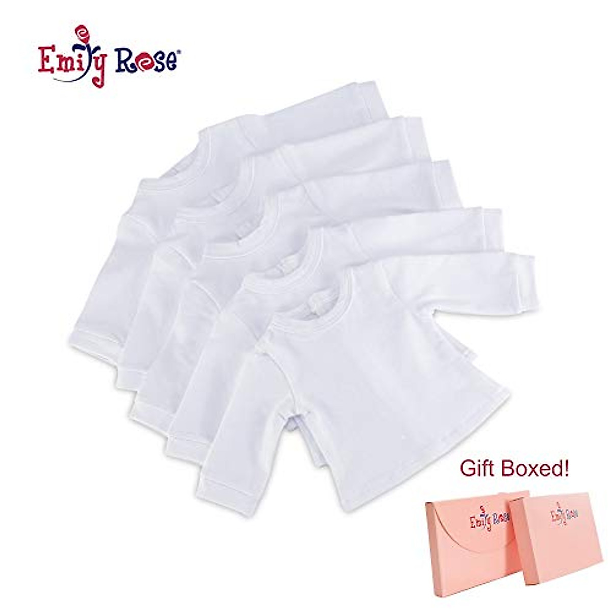 Emily Rose 18 Inch Doll Clothes Value Basics 5-Pack Long Sleeved Bright White 18-in Doll T-Shirts | Compatible with 18" American Girl Dolls