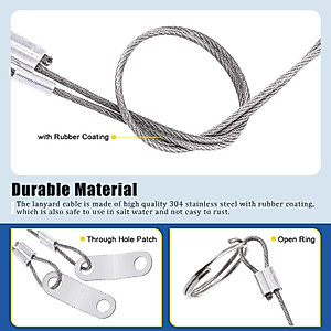 Glarks 20Pcs 11 Inches Lanyard Cable Set Including 10Pcs 304 Stainless Steel Safety Tether Wire with Quick Release Ring and Rubber Coating and 10Pcs Self Drilling Hex Head Screws for Car Boat Fastener