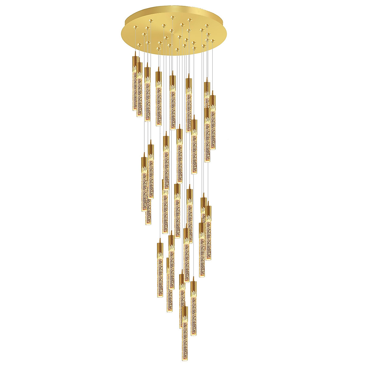 Flashing God Gold 28 Lights Large Foyer Chandeliers for High Ceilings 12 feet Long Spiral Stair Pendant Chandelier Crystal Ceiling Light Fixtures Dimmable 2700k-4500k-6000k