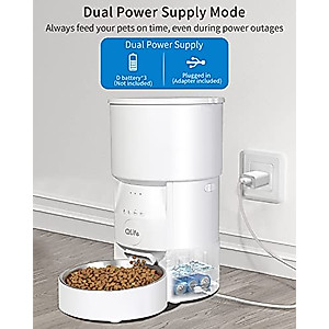 QLIFE Automatic Cat Dog Feeder: Dry Food Dispenser for Dog, Auto Pet Feeder, Portion Control Automatic Dog Feeder (White WiFi, 3L)