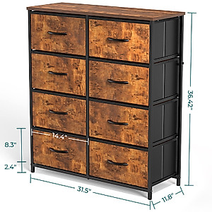 OLIXIS Organizer Storage 8, Chest of Drawers with Fabric Bins, Tall Dresser with Wood Top for Bedroom, Closet, Entryway, Brown