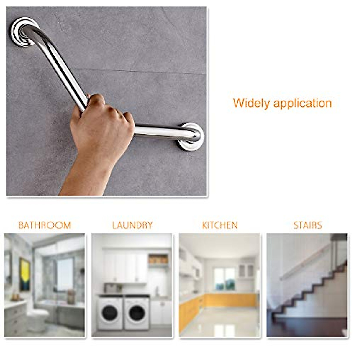 ROVATE Shower Angled Grab Bar, Bathroom Safety 17-Inch Stainless Steel Bathtub Grip, Chrome