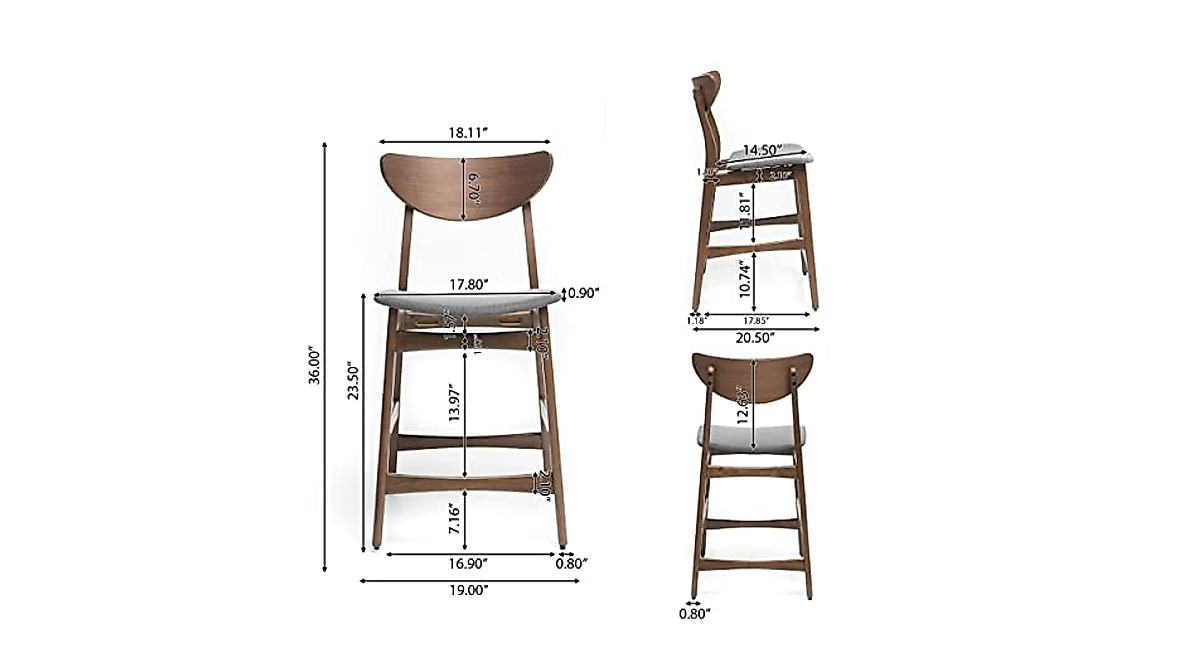 Gavin Counter Chairs Set - Stylish Dark Grey & Walnut