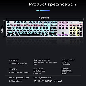 Gaming Keyboard,Retro Punk Typewriter-Style,9 Lighting Effects USB Wired, for PC Laptop Desktop Computer, for Game and Office, Stylish Mechanical Keyboard and Mouse Set E-Sports Game Set (White)