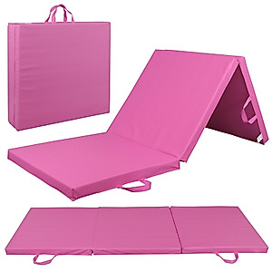BBBuy 6' x 2' Tri-Fold Portable Folding Exercise Gym Mat Extra Thick Foam Gymnastics Tumbling Mats Aerobics Yoga Martial Arts MMA Stretching Core Workouts w/Carrying Handle