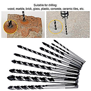 AuSL 10PCS Masonry Drill Bits Set, Professional Drill Bits Set Concrete for Tile, Brick, Cement, Concrete, Glass, Plastic, Cinder block, Wood Chrome Plated With Industrial Strength Carbide Tips