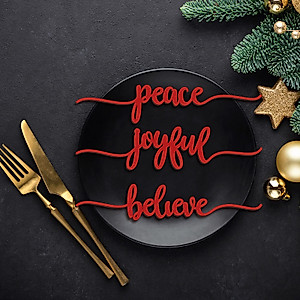 12 Pcs 6 Styles Place Cards for Christmas Table Wood Signs Decor Wood Word Cutouts Winter Dining Table Plate Ornament Rustic Wooden Decor for Table, Merry, Believe, Bright, Peace, Joyful and Noel