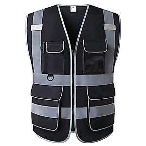 UNINOVA High Visibility Safety Vest - Multi Pockets Reflective Mesh Breathable Workwear, ANSI/ISEA Standards (Extra Large, Black Mesh)
