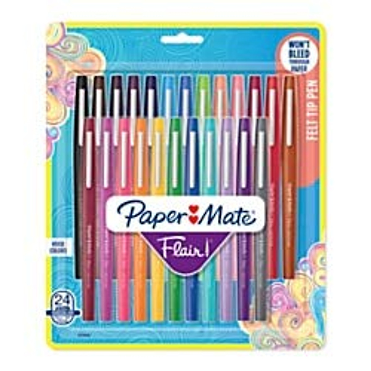 Paper Mate 1978998 Point Guard Flair Bullet Point Stick Pen, Assorted Colors, 7Mm, 24/Set