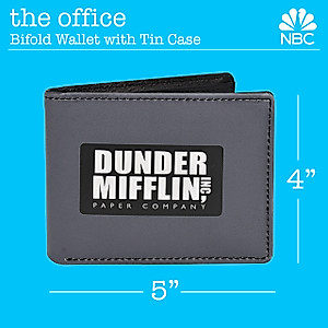 Concept One The Office Wallet, Dunder Mifflin Slim Bifold Wallet with Decorative Tin Case for Men and Women, Grey